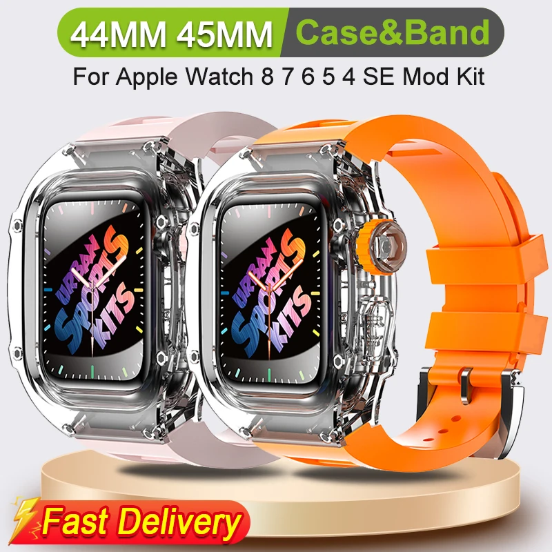 Transparente Bezel Case Silicone Band para Apple Watch 44MM 45MM Rubber ...