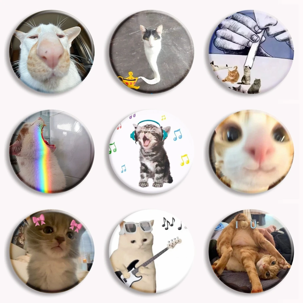 Creative-Funny-Cat-Meme-Pink-Bow-Cats-Cooking-Button-Pin-Kawaii-Meow ...