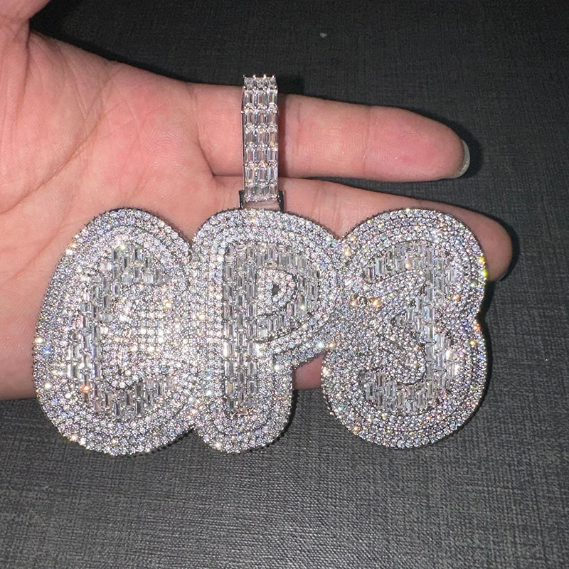 Custom Big Letters Name Pendants Necklaces for Men Hip Hop CZ Stone ...