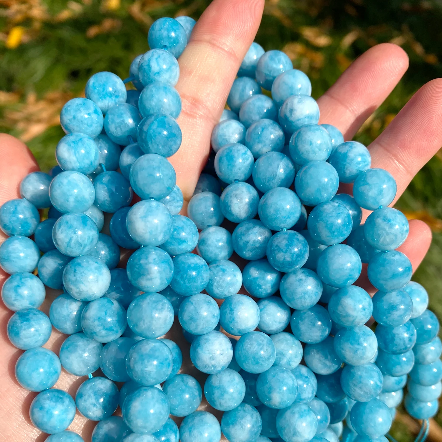Perline-di-pietra-di-giada-calcedonio-blu-naturale-per-creazione-di ...