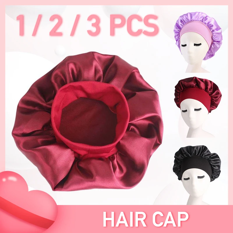 1/2/3Pcs Adjust Hair Styling Cap Satin Bonnet Long Hair Care Women Night Sleep Hat Silk Head ...