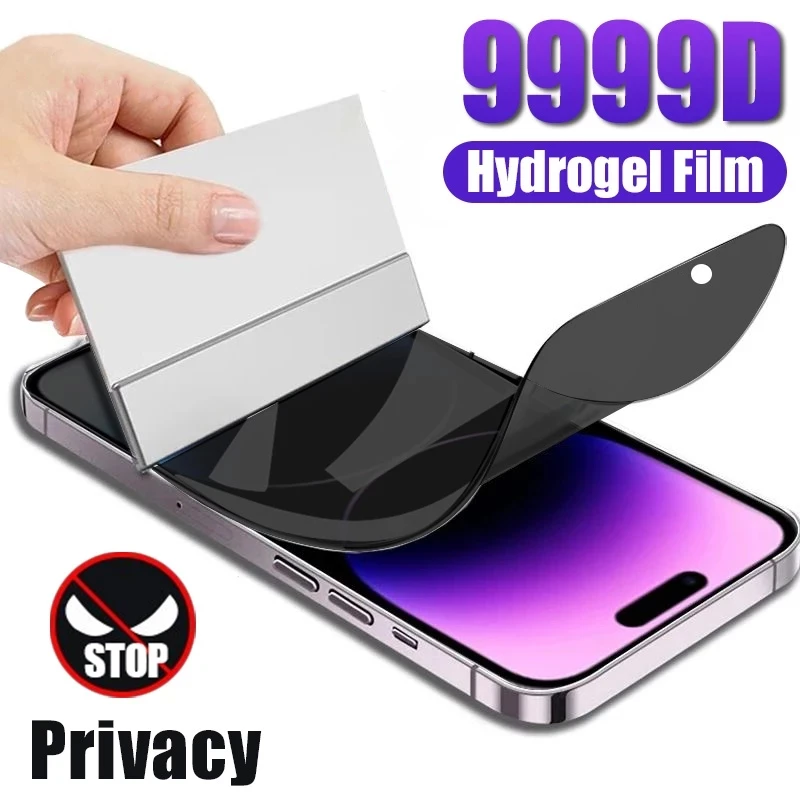 9999D Anti-Spy Hydrogel Film for iPhone 13 12 11 14 Pro Max 8 7 Plus ...
