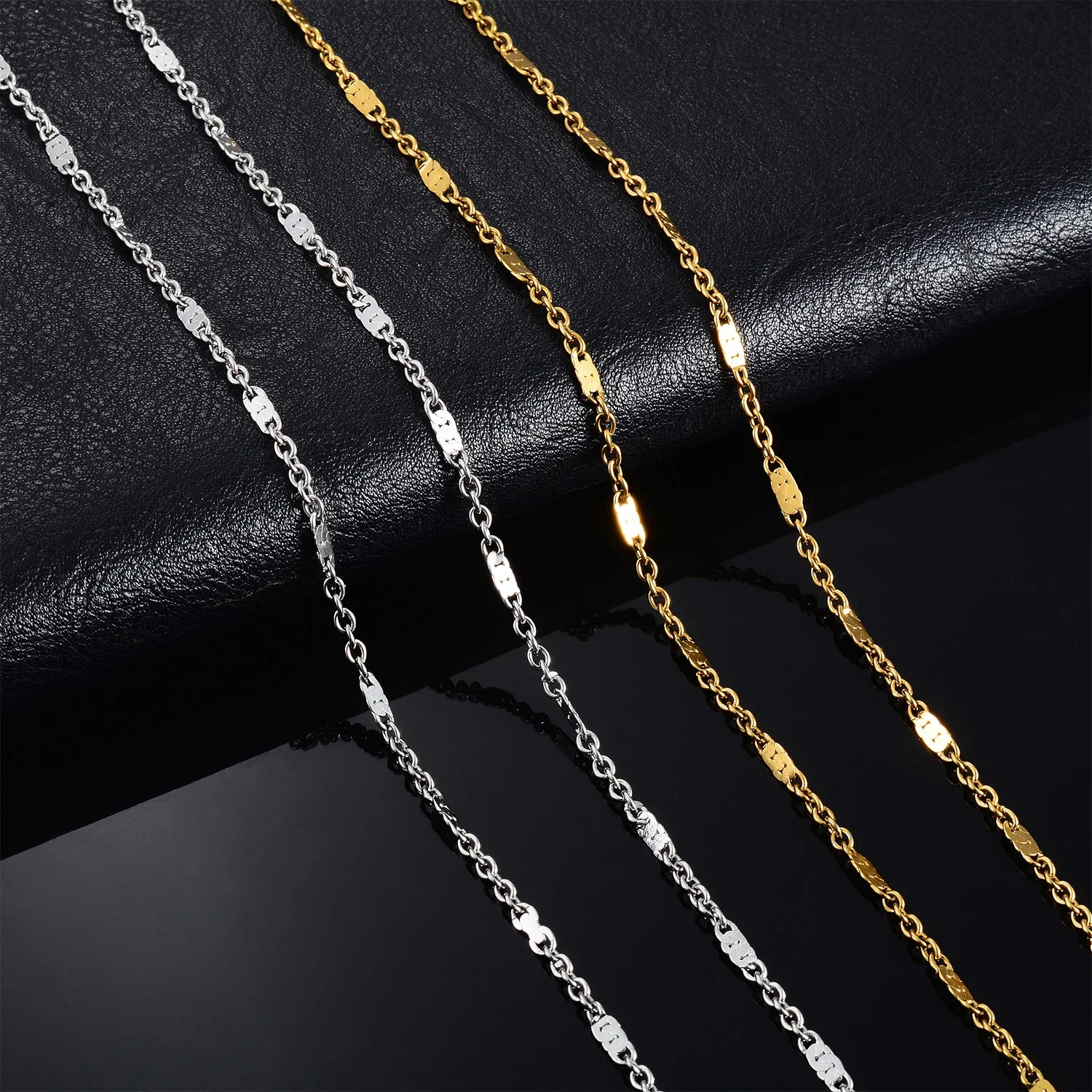 Width 2mm Tiny Link Stainless Steel Necklace 18K Gold Color Plated O ...