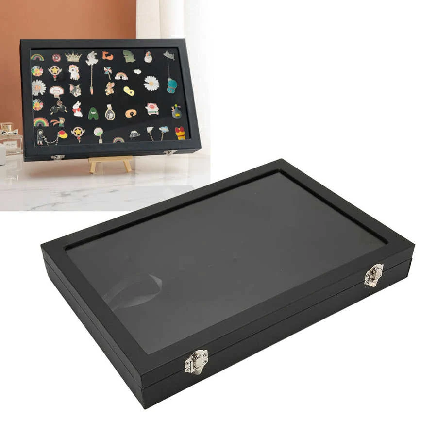 Pin Collection Display Box Dustproof Glass Large Capacity Badge Display ...