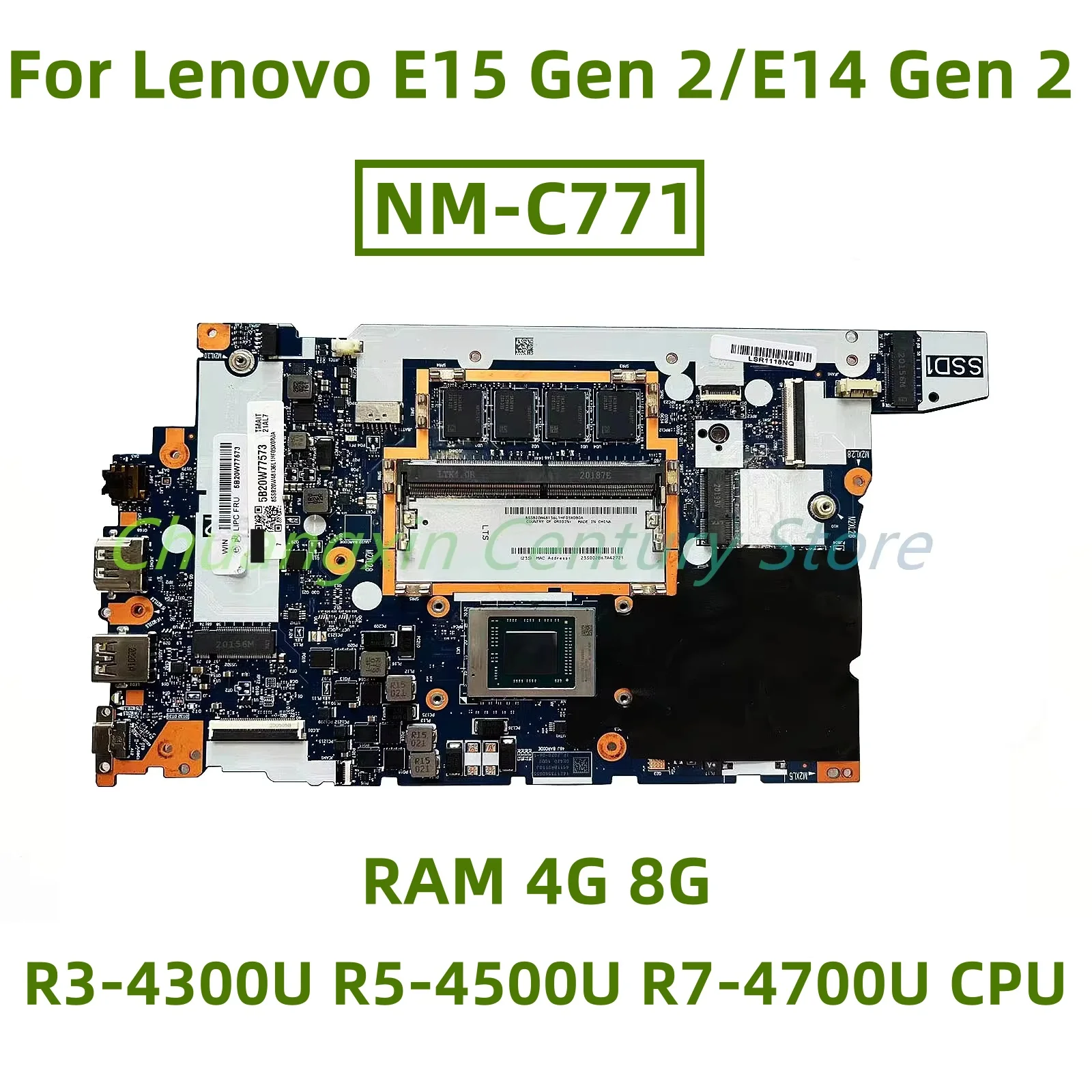 For Lenovo ThinkPad E15 Gen 2/E14 Gen 2 Laptop Motherboard NM-C771 With R3-4300U R5-4500U R7 ...