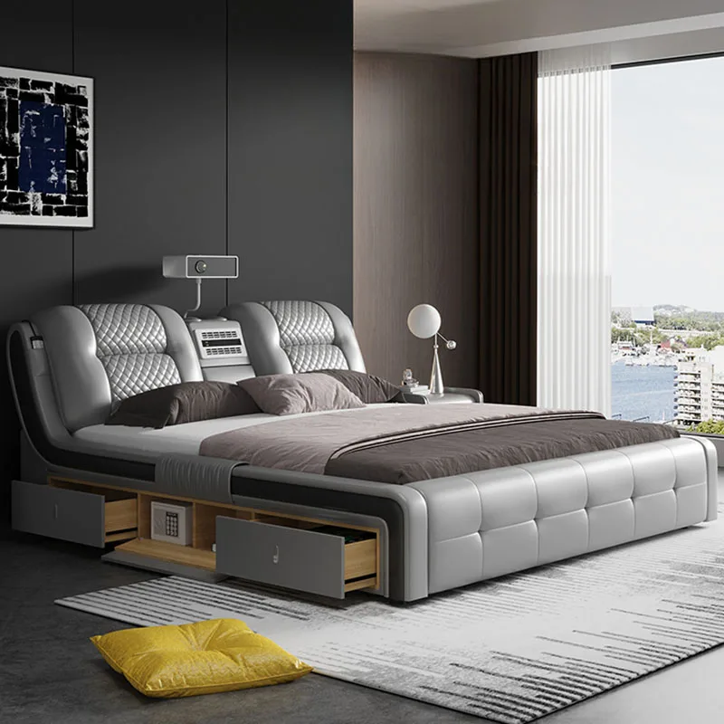 Nordic-Villa-Designer-Double-Bed-Leather-Storage-Multifunctional ...