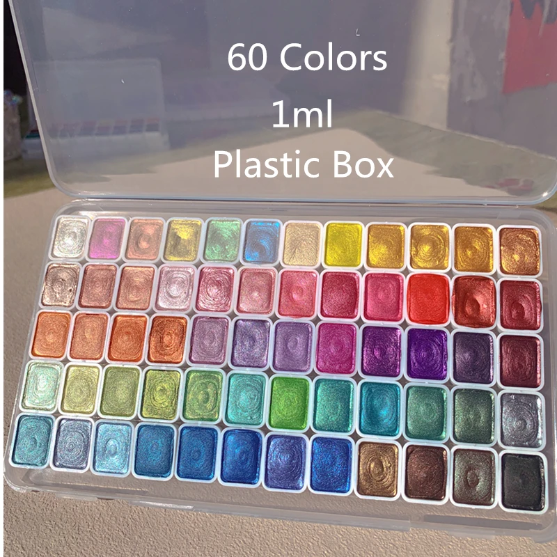 Full-Golden-60-Colors-Soild-Pearlescent-Watercolor-Set-Textured-Pigment ...