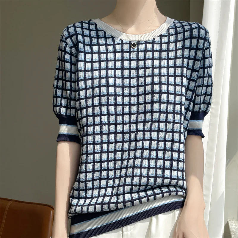 Women-s-Sweater-Summer-New-Round-Neck-Short-Sleeve-100-Pure-Cotton ...