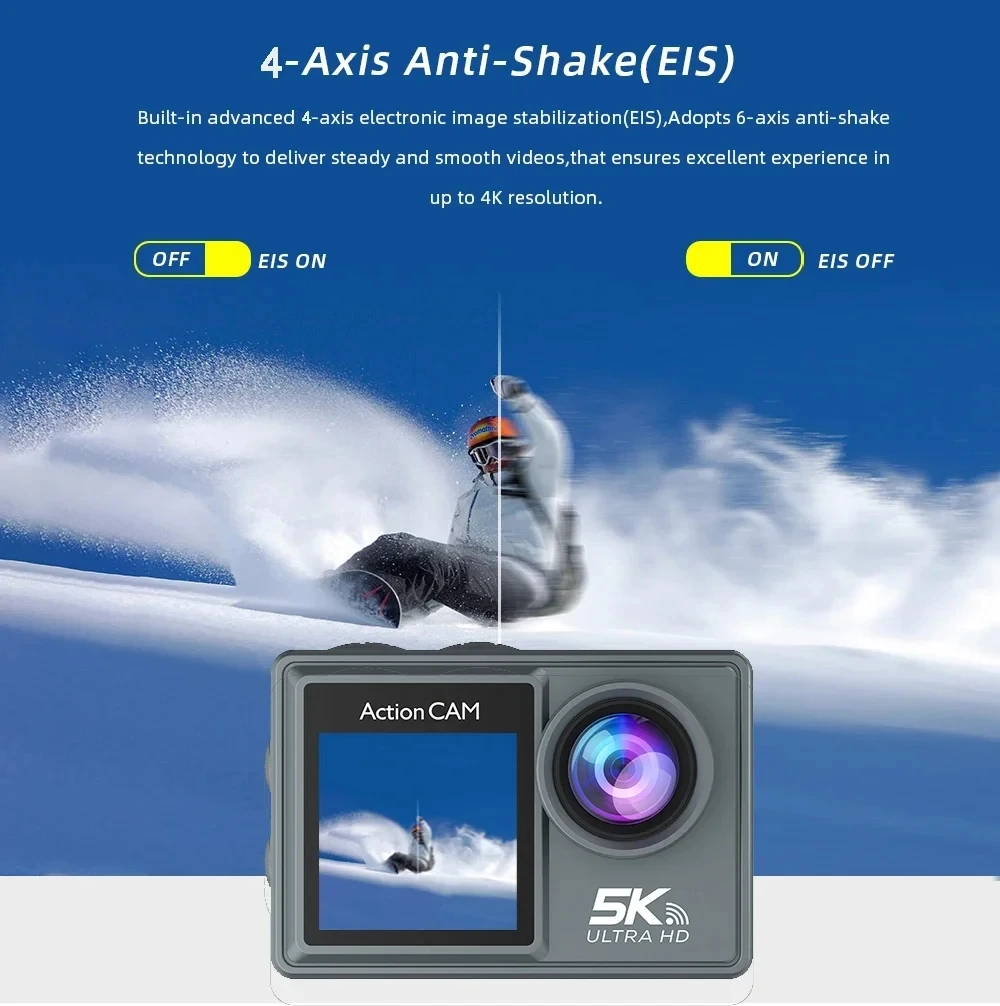 5K WiFi Anti-shake Action Camera 4K 60FPS Dual Screen 170° Wide Angle ...