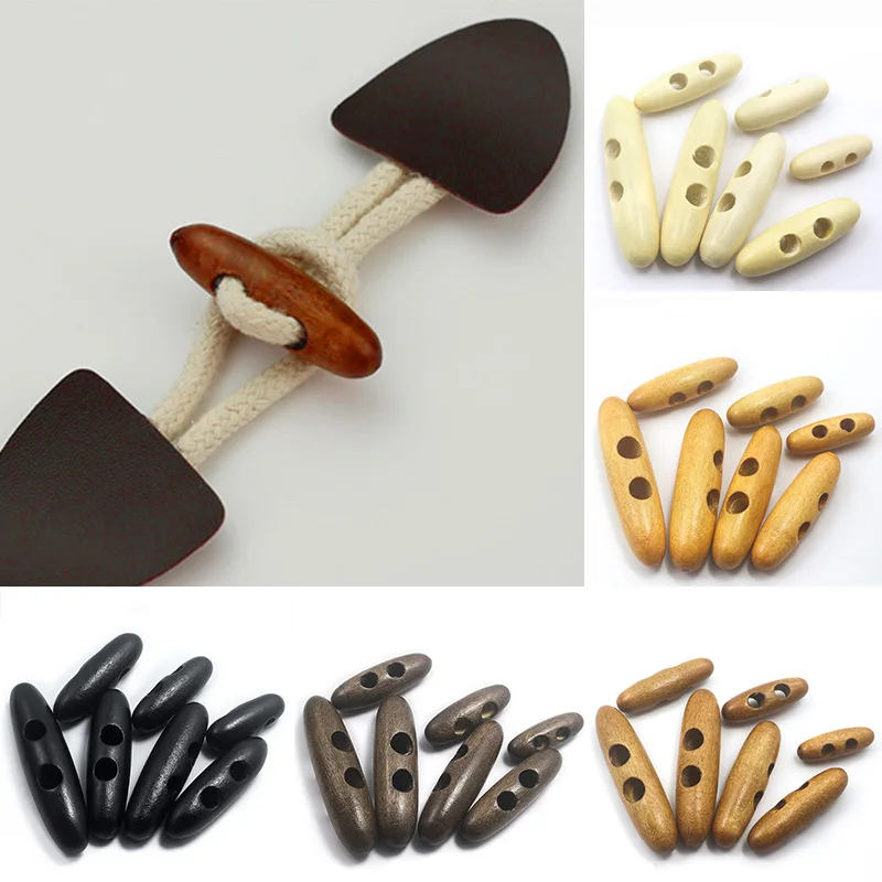 10pcs Olives Buttons 2 Hole Wood Toggle Sewing Craft DIY Accessory ...