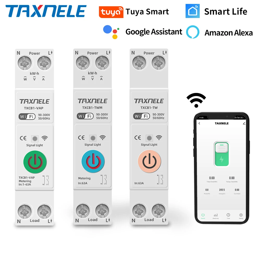63A TUYA WIFI Smart Switch 1P Circuit Breaker Energy Meter KWh Power ...