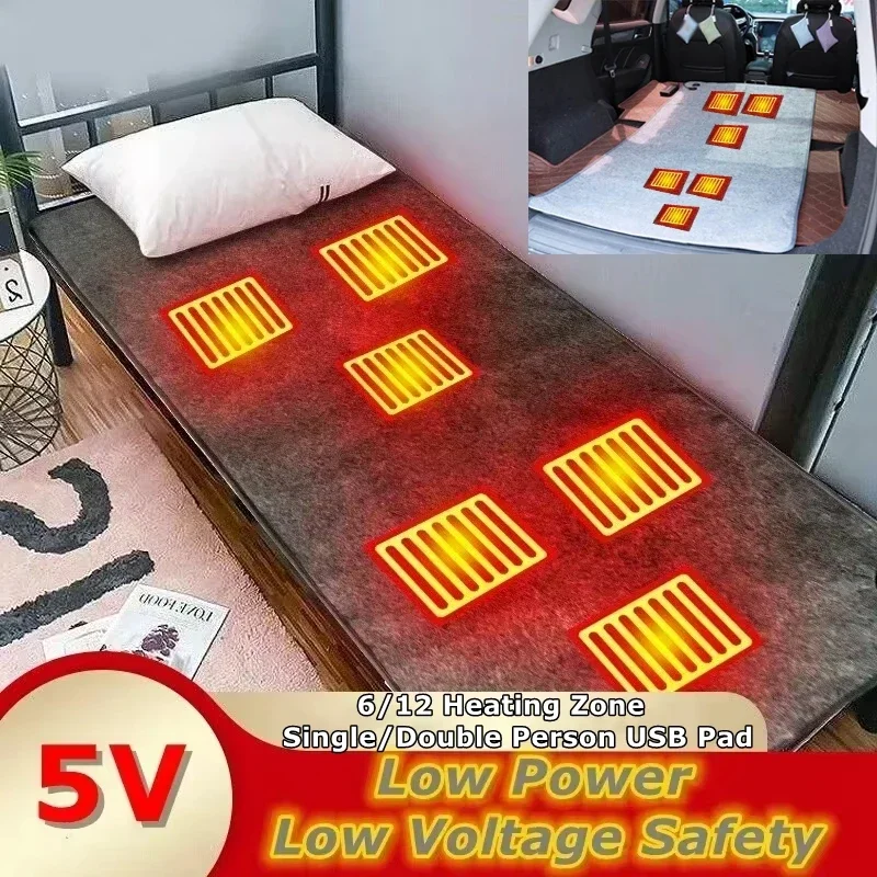 6Area-10W-DC-Heated-Mat-Plush-Electric-Blanket-USB-Outdoor-Camping ...