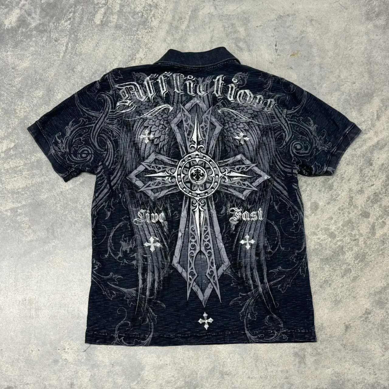 Affliction New Men Polo shirt Skull Graphic Harajuku Round Neck ...