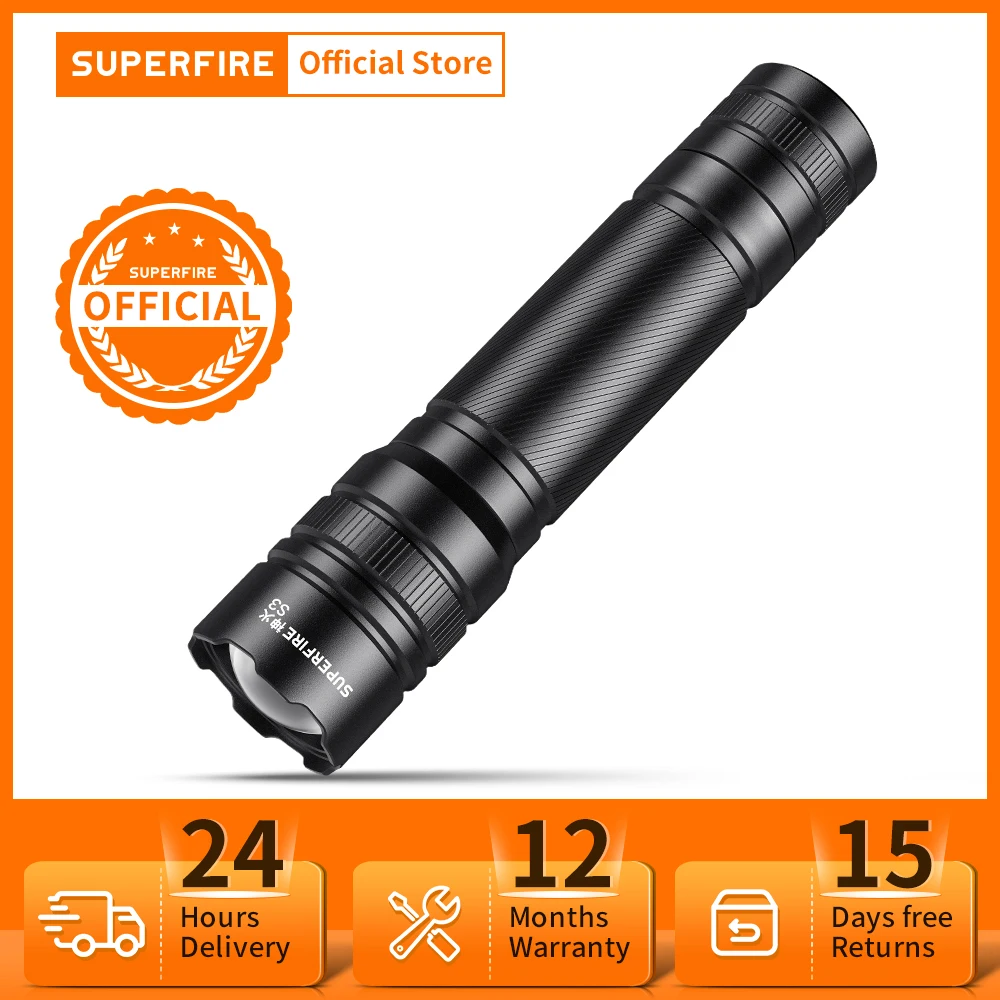 SUPERFIRE-S3-Mini-LED-Flashlights-Camping-Torch-5-Lighting-Modes-Aluminum-Alloy-Zoomable-Light ...