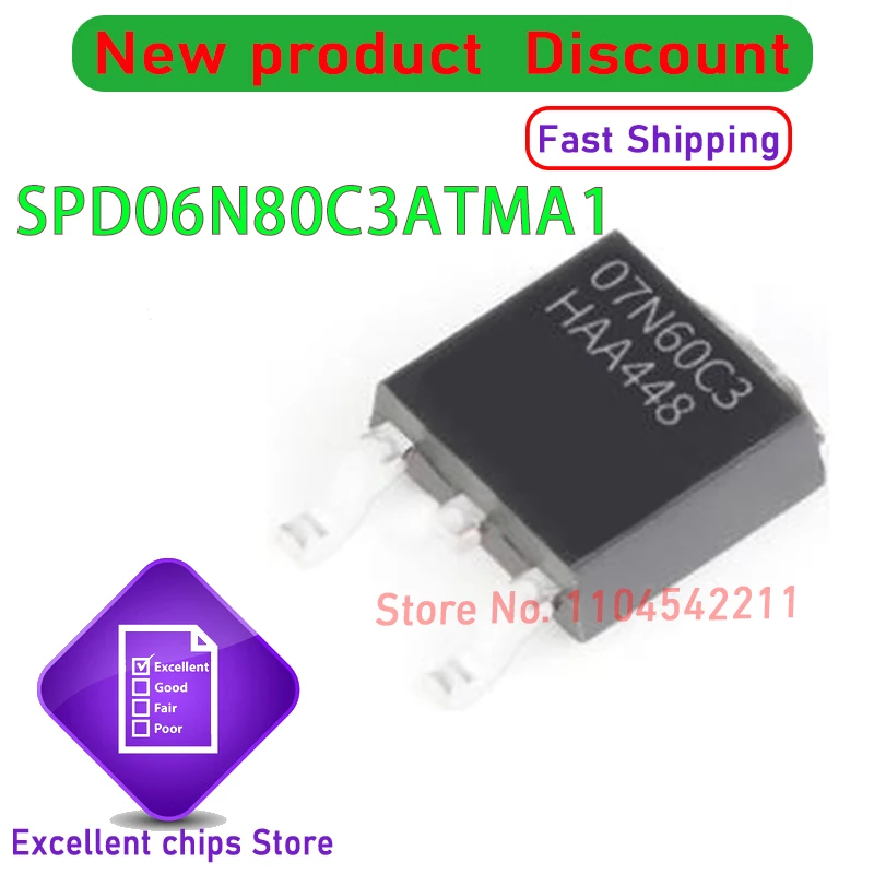 10 ชิ้น/ล็อตใหม่ 06N80C3 SPD06N80C3 SPD06N80C3ATMA1 ชิปIC TO252-3 ...