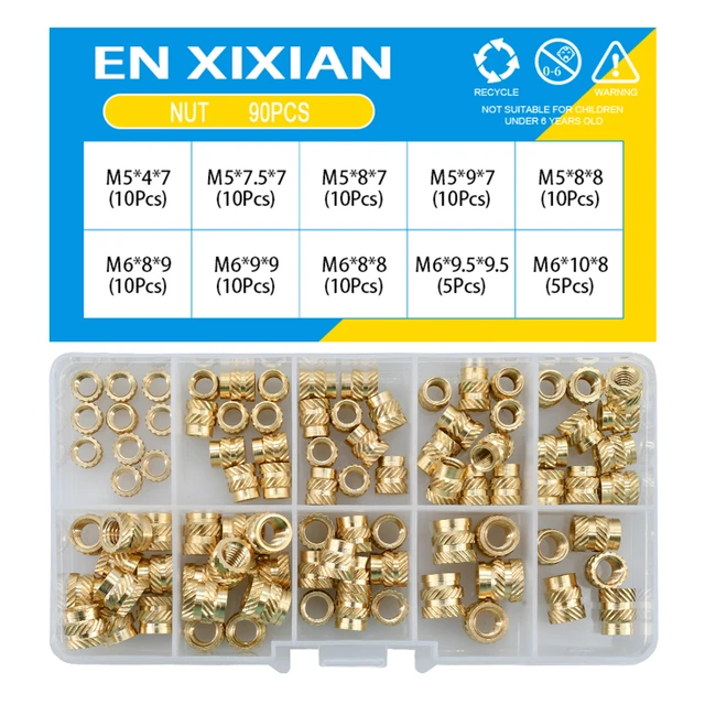 Heat Set Insert Nut M2 M2.5 M3 M4 M5 M6 Brass Hot Melt Threaded Inserts Knurled Double Twill ...