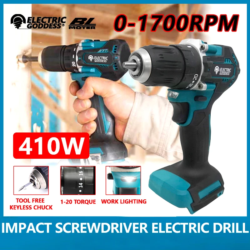 Electric Goddess DDF487 Cordless Electric Impact Drill LED Brushless ...