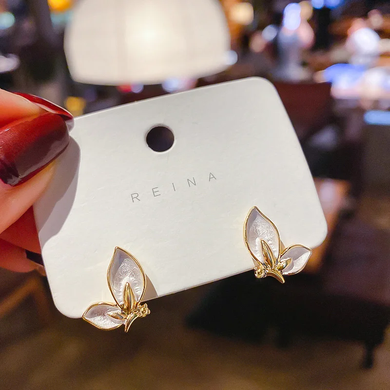 White-Enamel-Butterfly-Stud-Earrings-Gold-Color-Metal-Side-Women-s-Small-Earrings-Temperamental ...