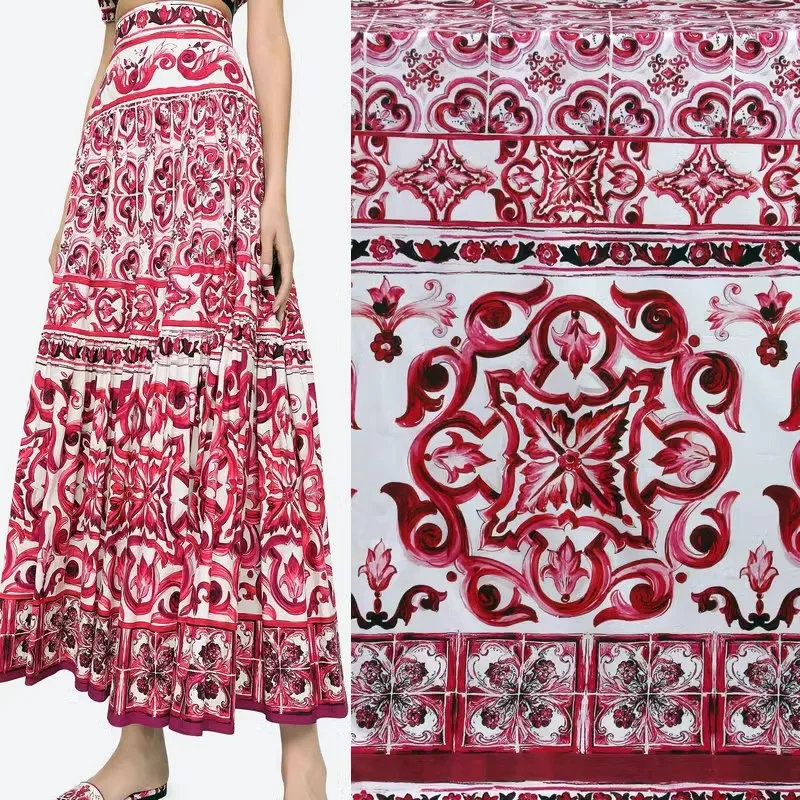 Fashion-Red-Color-Blue-And-White-Porcelain-Vace-Printed-Cotton-Fabric ...