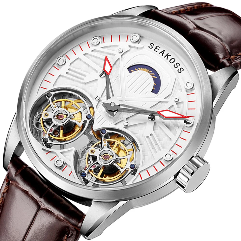 Seakoss duplo tourbillon piloto masculino esqueleto de luxo manual ...