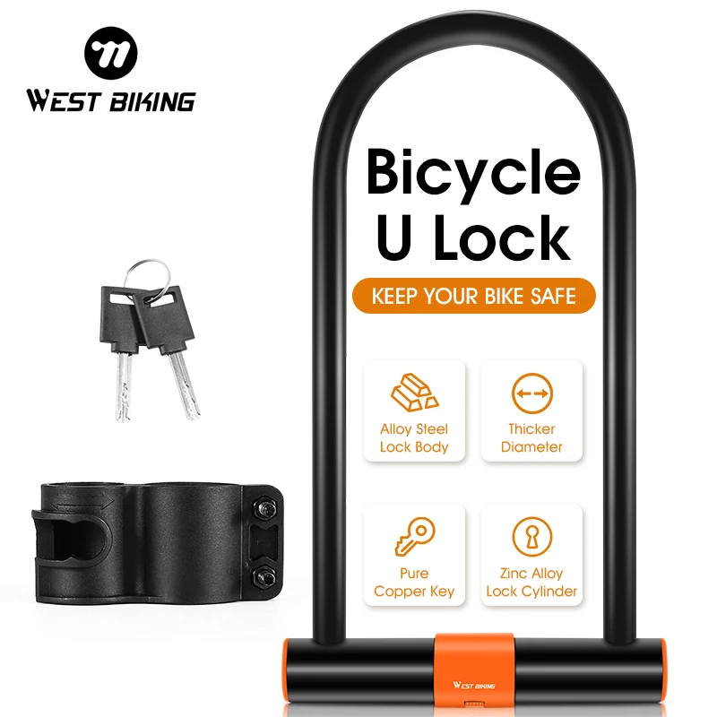 WEST BIKING Bicycle U Lock Portables Mountain Road Bike Padlock Anti ...
