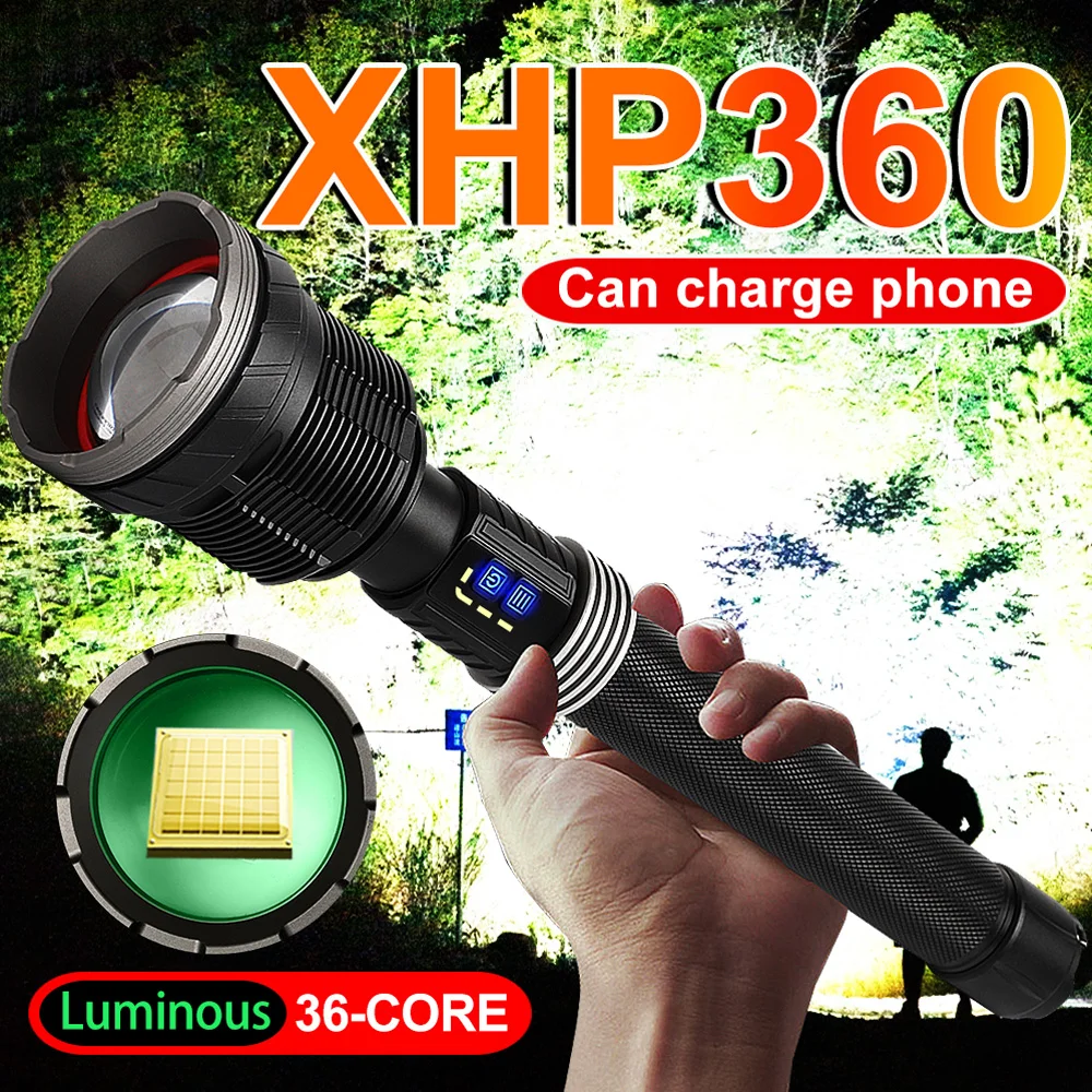 XHP360 military-grade super high-power flashlight 36-core wick zoom ...