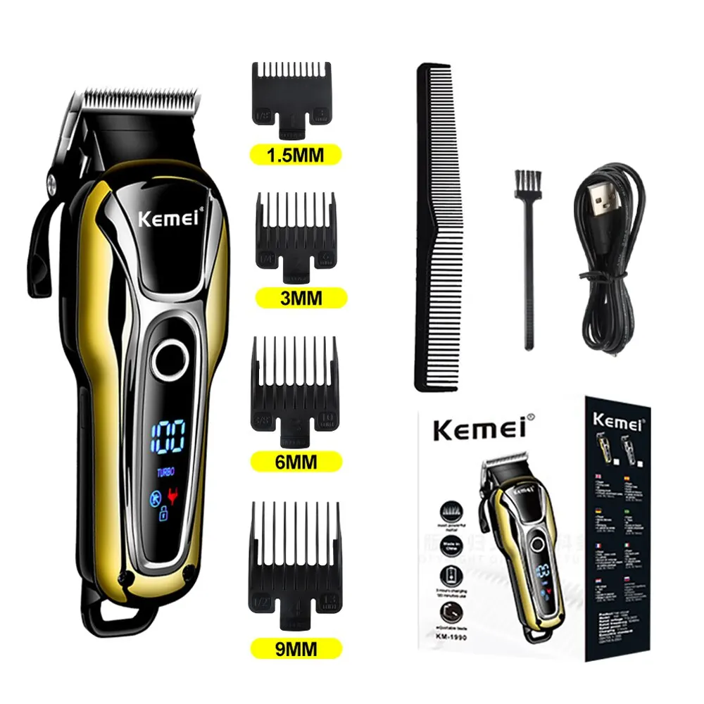 Kemei-Aparador elétrico para homens, recarregável, display LCD, máquina de corte de cabelo ...