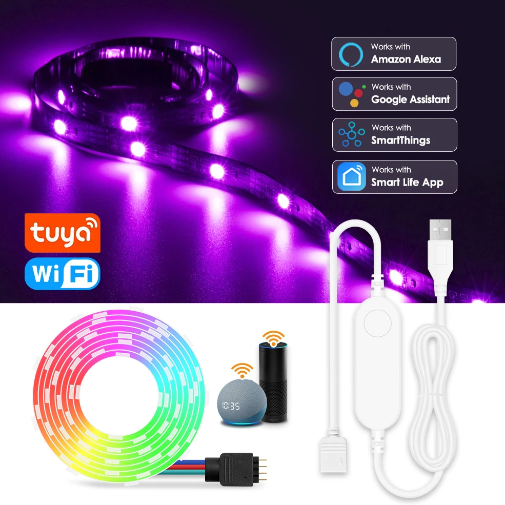USB TV Led Strip Light RGB Tape Tuya Smart Wifi Flexible Light Lamp ...