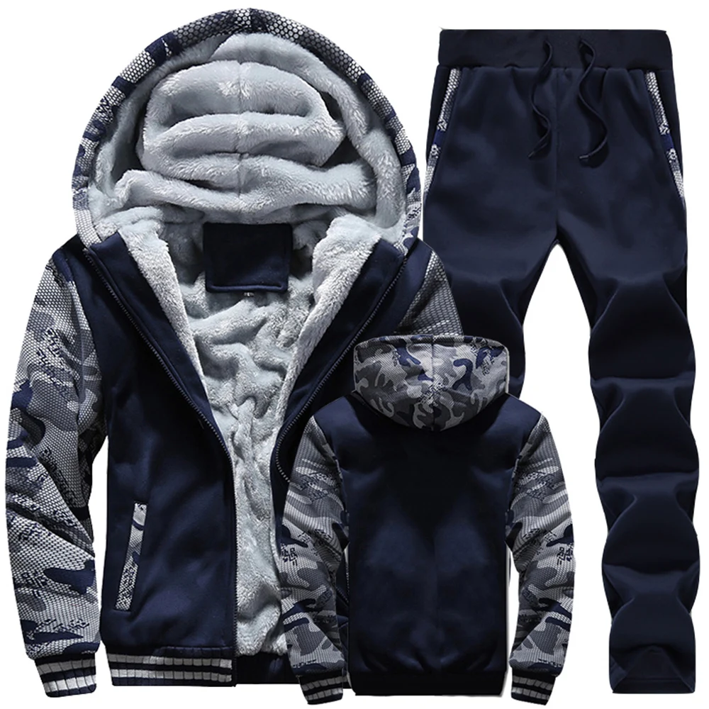 Winter-Men-Tracksuit-Hooded-Sportswear-Zipper-Jacket-Fleece-Trousers ...