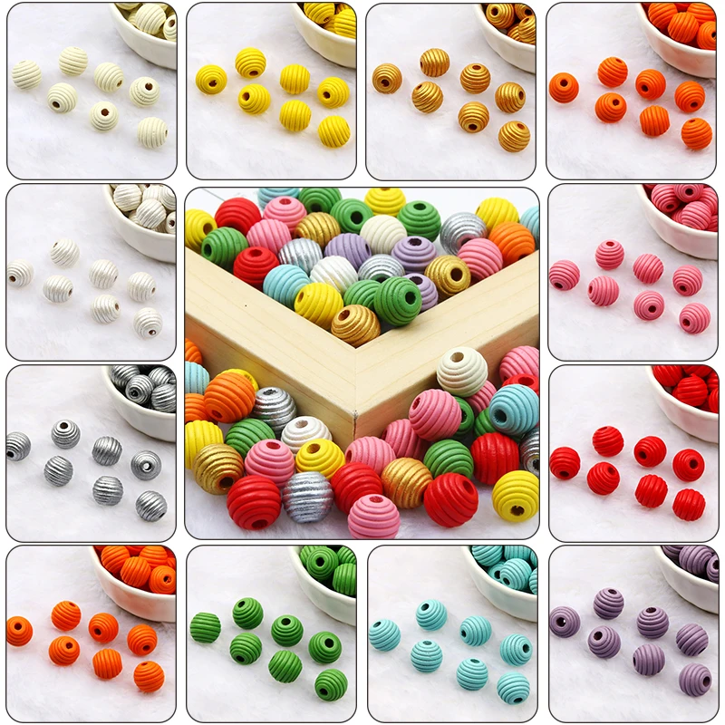 Natural-Wooden-Beads-Colored-Round-Balls-Threaded-Beads-12-18mm-Loose ...