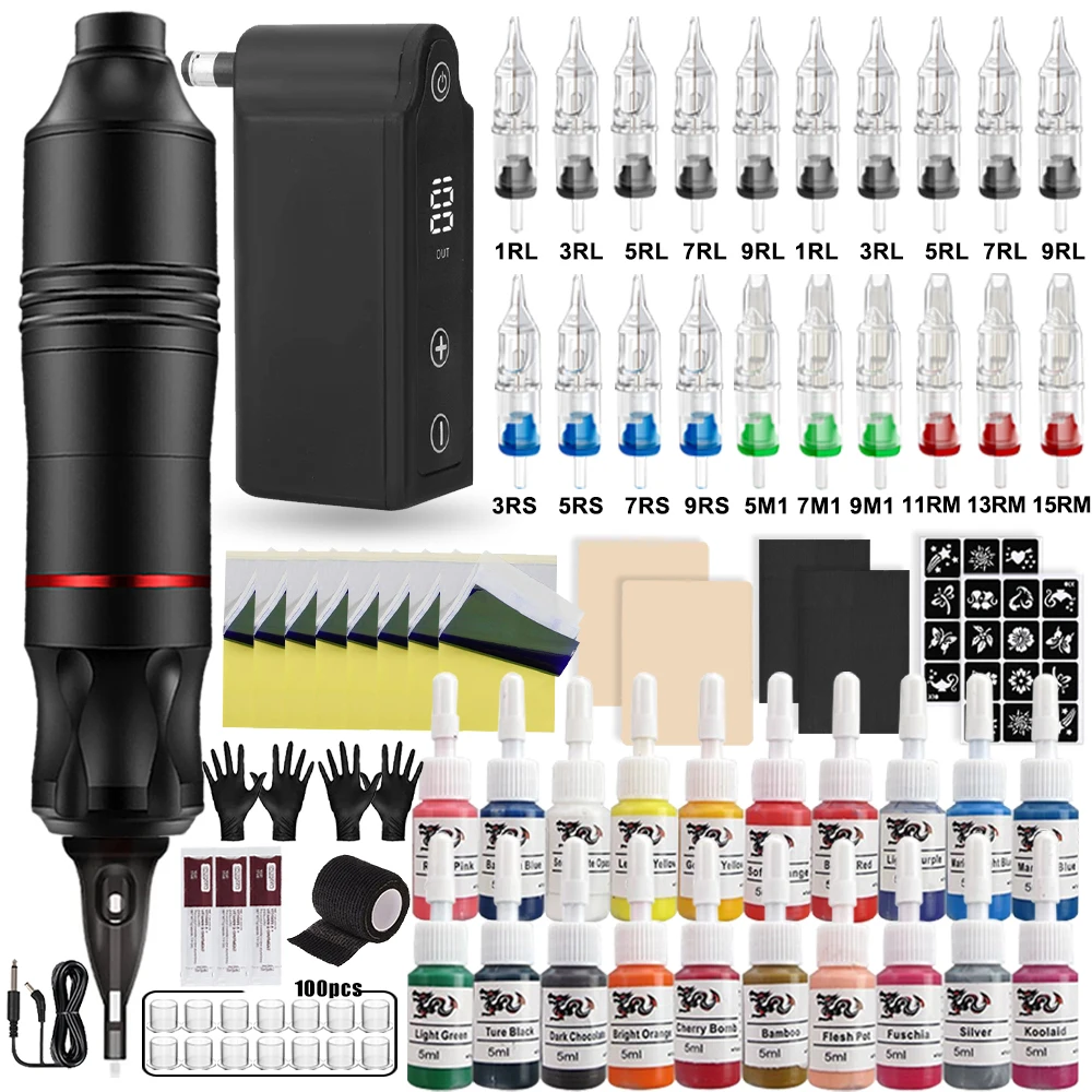 Professional-Tattoo-Kit-Complete-DC-Rotary-Tattoo-Machine-Pen-Set-with ...