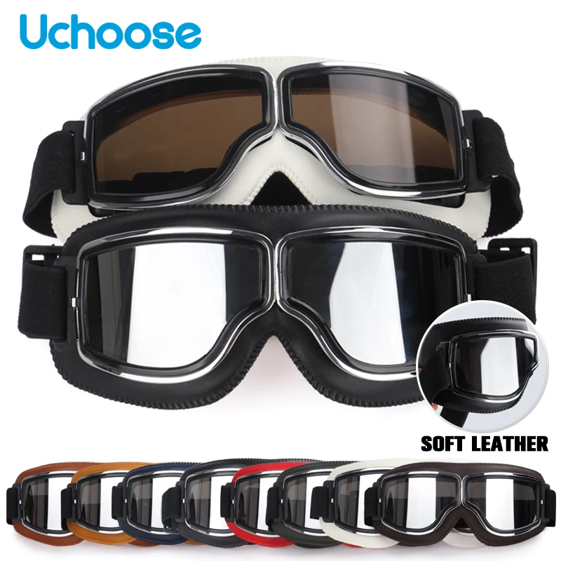 Windproof Motorcycle Helmet Glasses Leather Safety Protective Anti ...