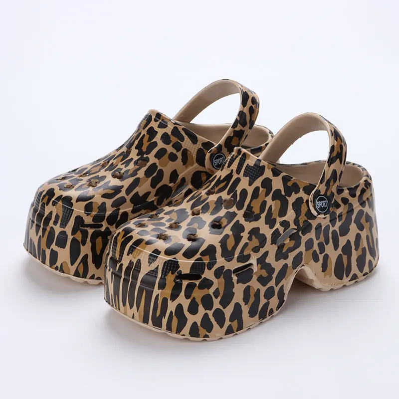 Leopard-dicken-Boden-Clogs-f-r-Frauen-geschlossene-Zehen-klobige ...