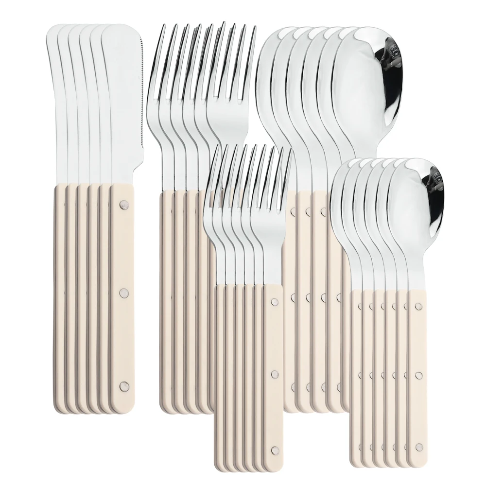 Stainless-Steels-Dinner-Dessert-Set-Beige-ABS-Handle-Rivets-Decoration ...