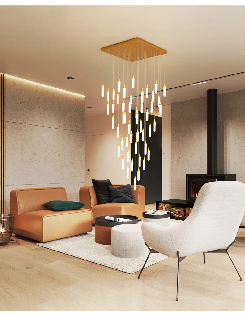 Duplex Stair Long Chandeliers High-rise Apartment Rotating Jump-storey ...