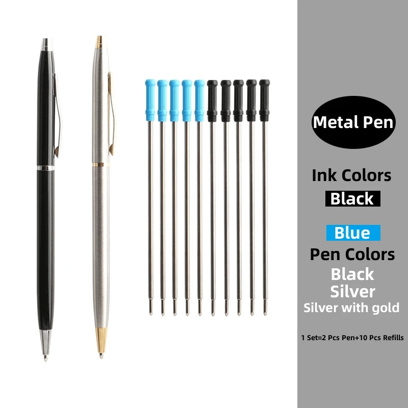 2+10 Pcs/Set Metal Ballpoint Pen With Refills For School Office ...
