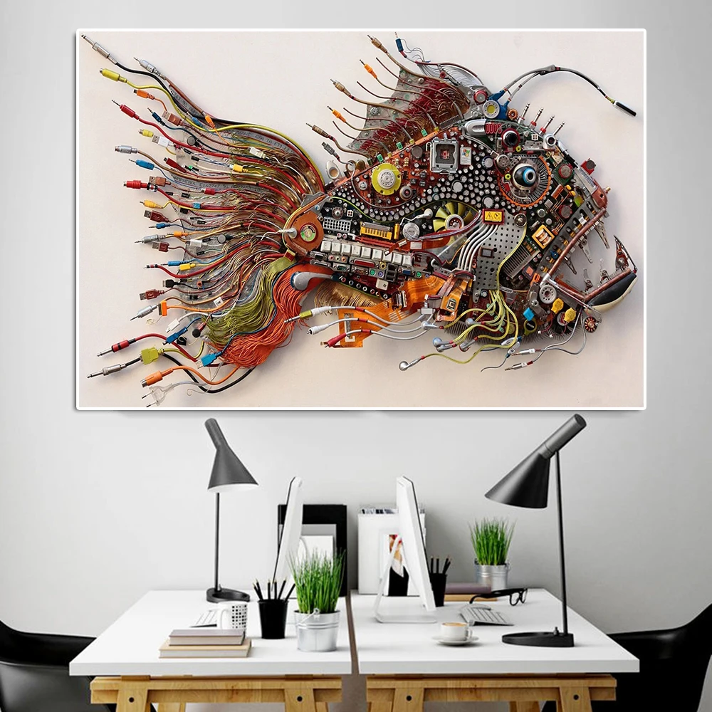Abstract-Science-Fish-Electronic-Wall-Art-Print-Computer-Parts-Comic ...