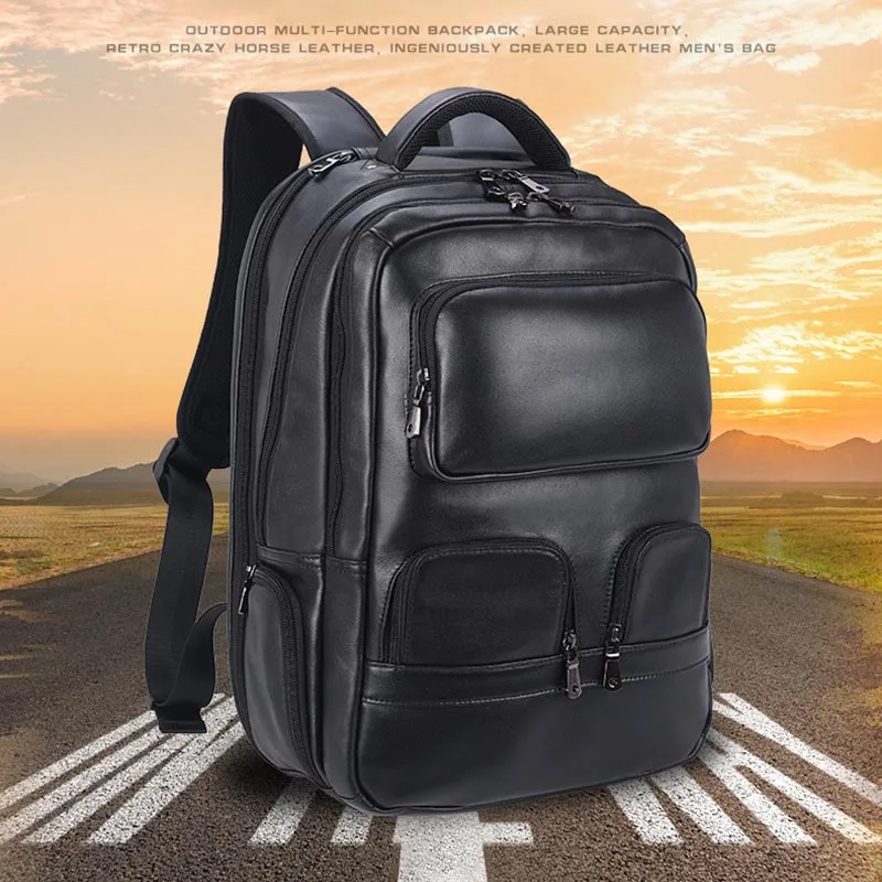 Luufan Big Capacity Men's Laptop Backpack Genuine Leather Bagpack Fit ...