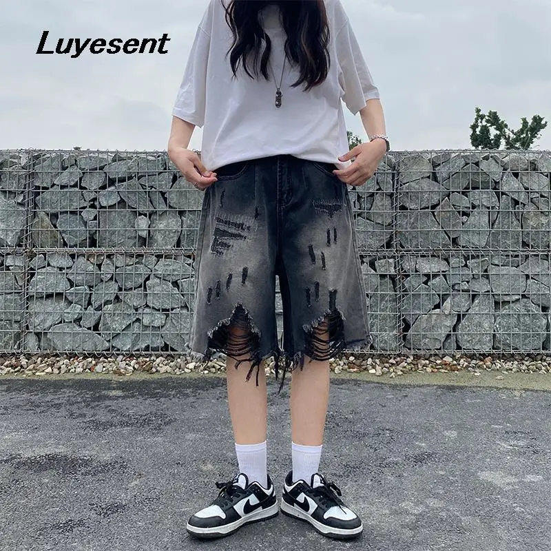 Women-Broken-Punk-Knee-Length-Jeans-Lady-Gothic-Ripped-Hollow-Out-Slit ...