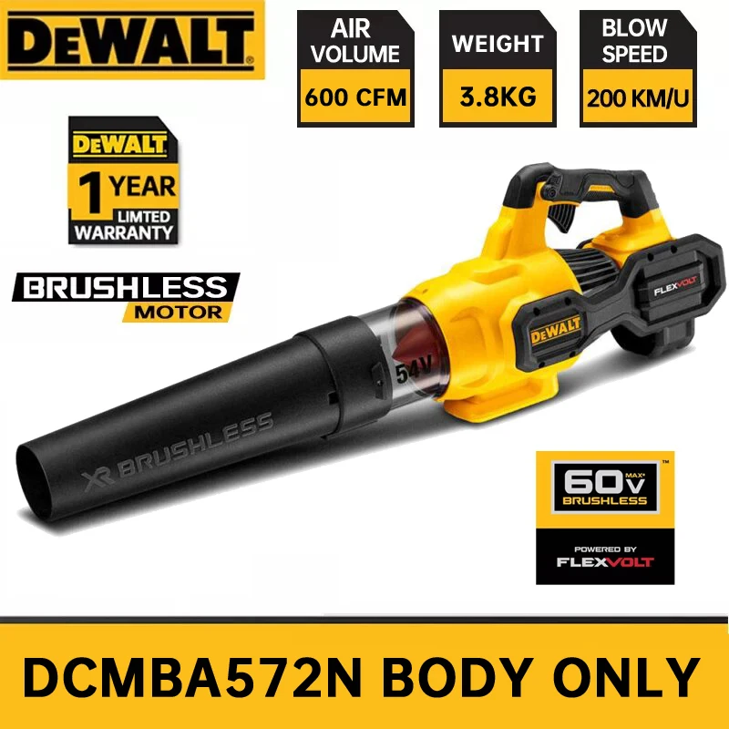 DeWalt DCMBA572N XR 무선 브러시리스 휴대용 잎 송풍기, 본체 전용 공기 송풍기, 진공 청소기 전동 공구, 54V