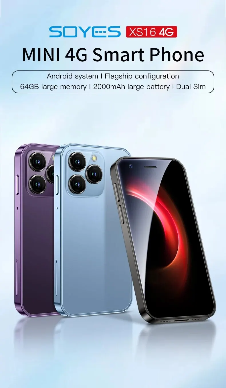 SOYES XS16 Mini 4G LTE Android10.0 Smartphone 3GB RAM 64GB ROM 3" Display 5MP Camera Dual SIM ...