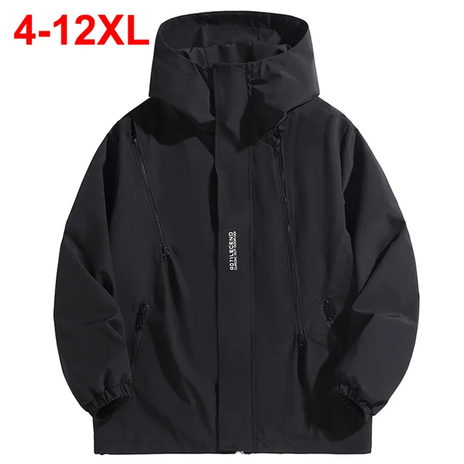 12XL-Plus-Size-Men-Jackets-Hooded-Windbreaker-Coats-Multi-Zipper-Black ...