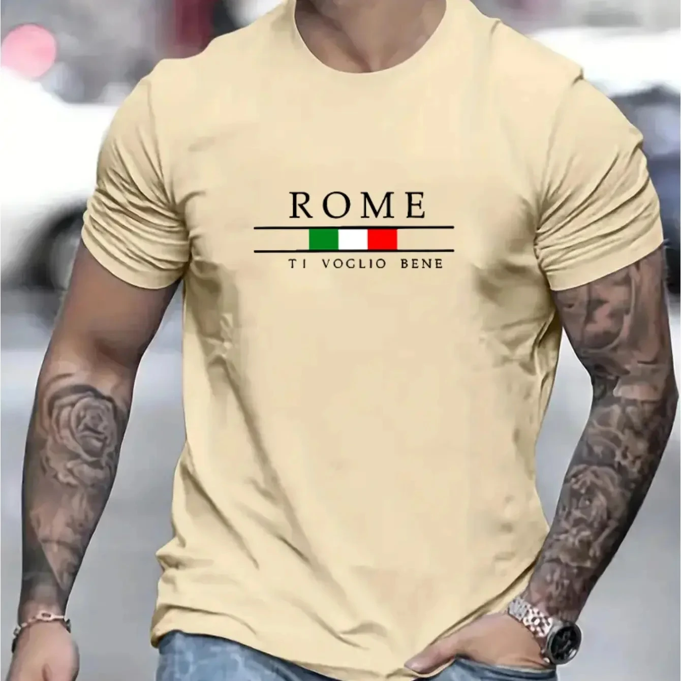 Men-s-fashionable-loose-short-sleeved-T-shirt-Roman-letter-print-shirt ...