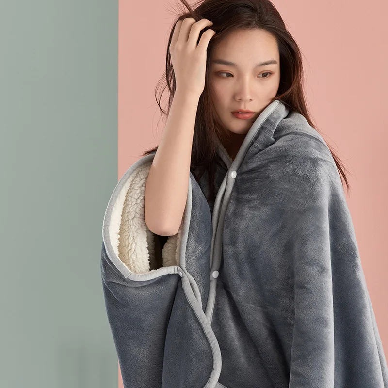 Blanket Flannel Sherpa Double Layer Lazy Blanket Student Nap Blanket ...