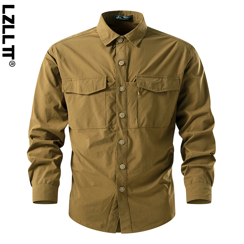 Summer Men Casual Breathable Long Sleeve Shirts Mens Military Cargo ...