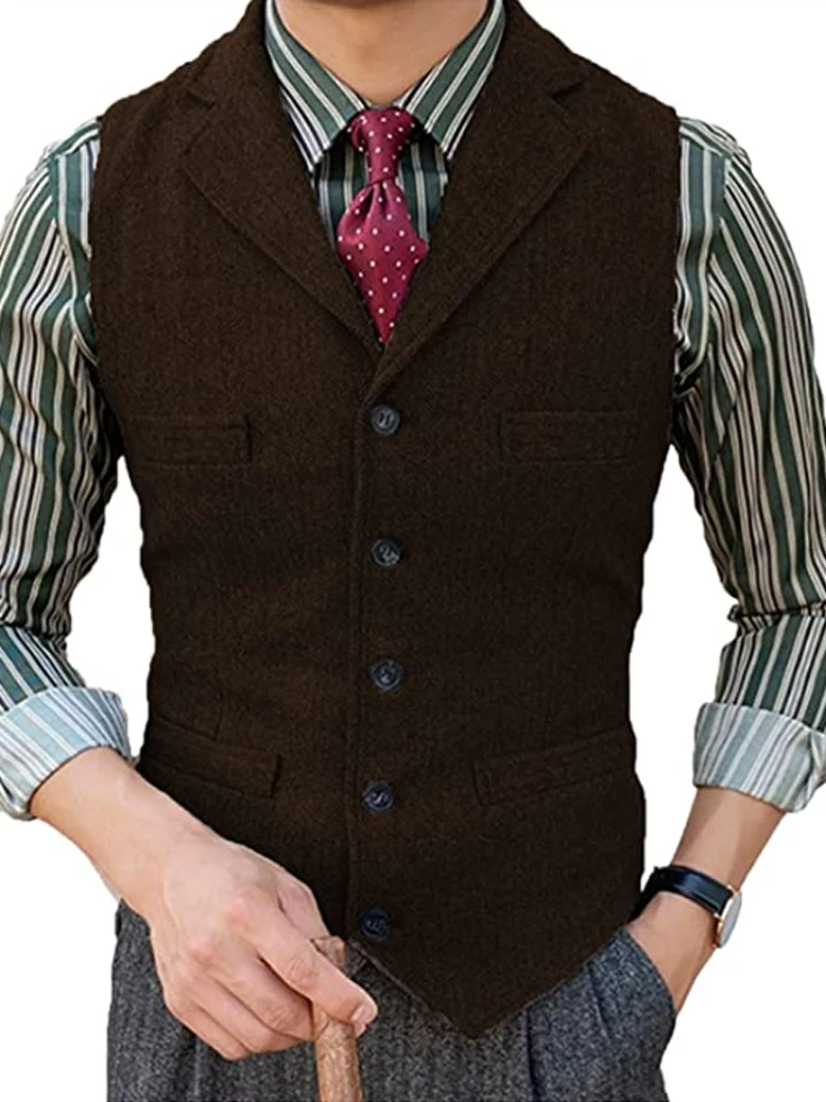 Suit-Vest-Business-People-Lapel-V-Neck-Herringbone-Casual-Gentleman ...