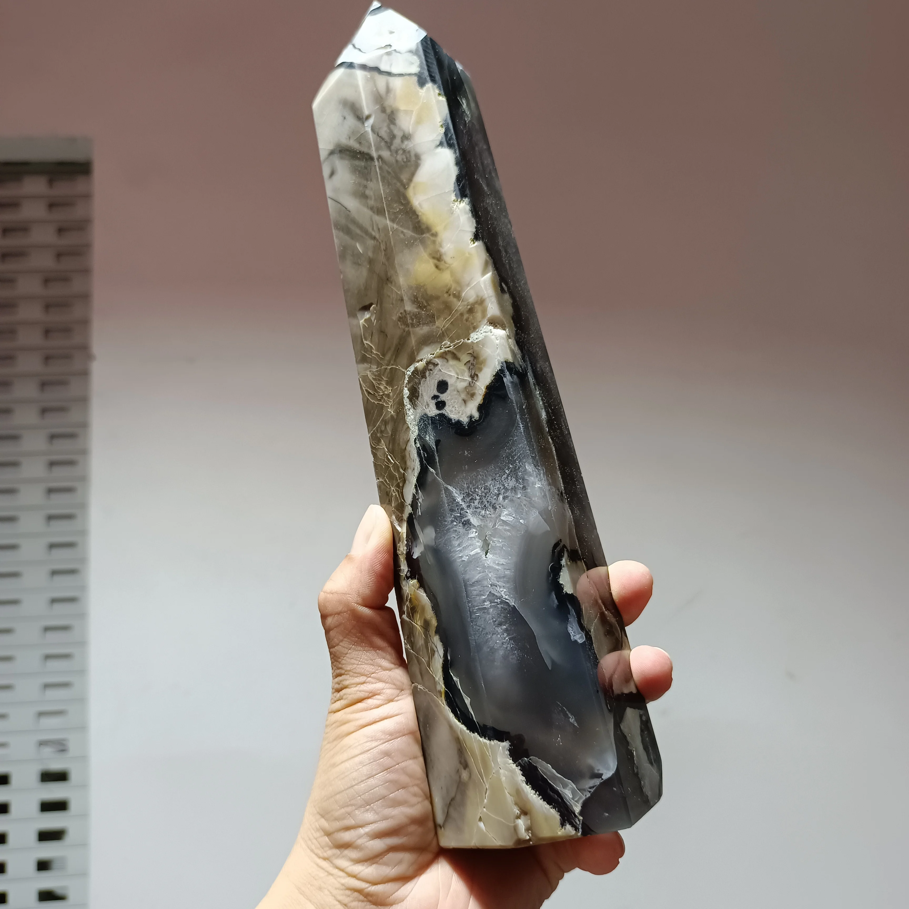 Natural-Fluorescent-Agate-Wand-Quartz-Crystal-Pillar-Mineral-Specimen ...