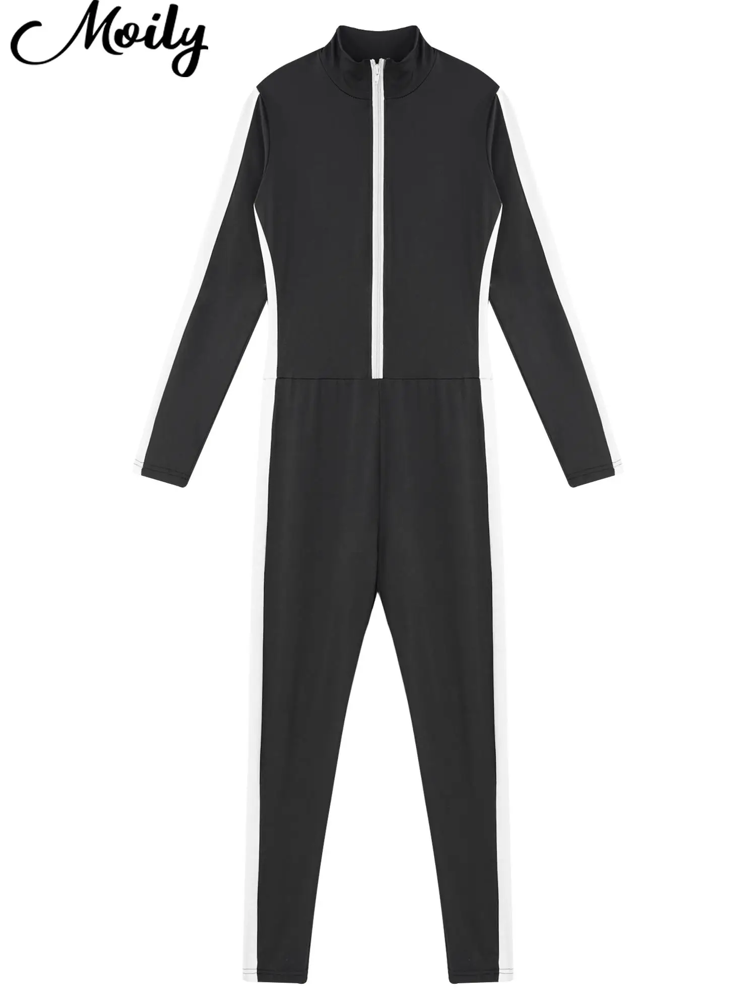 Women High Collar Umpsuit Zipper Bodysuit One piece Sport JLong Sleeve ...