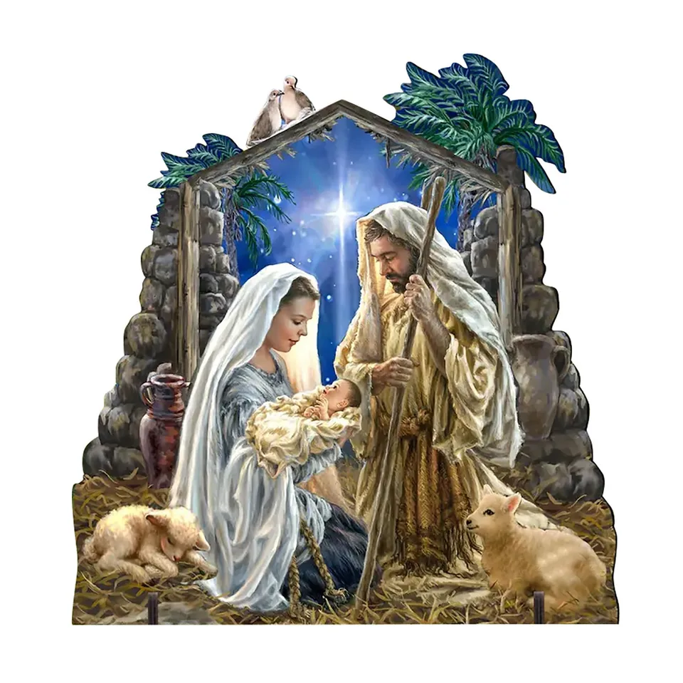 Outdoor Nativity Set VINGLI 5FT Lighted 2D Nativity Scene Outdoor ...
