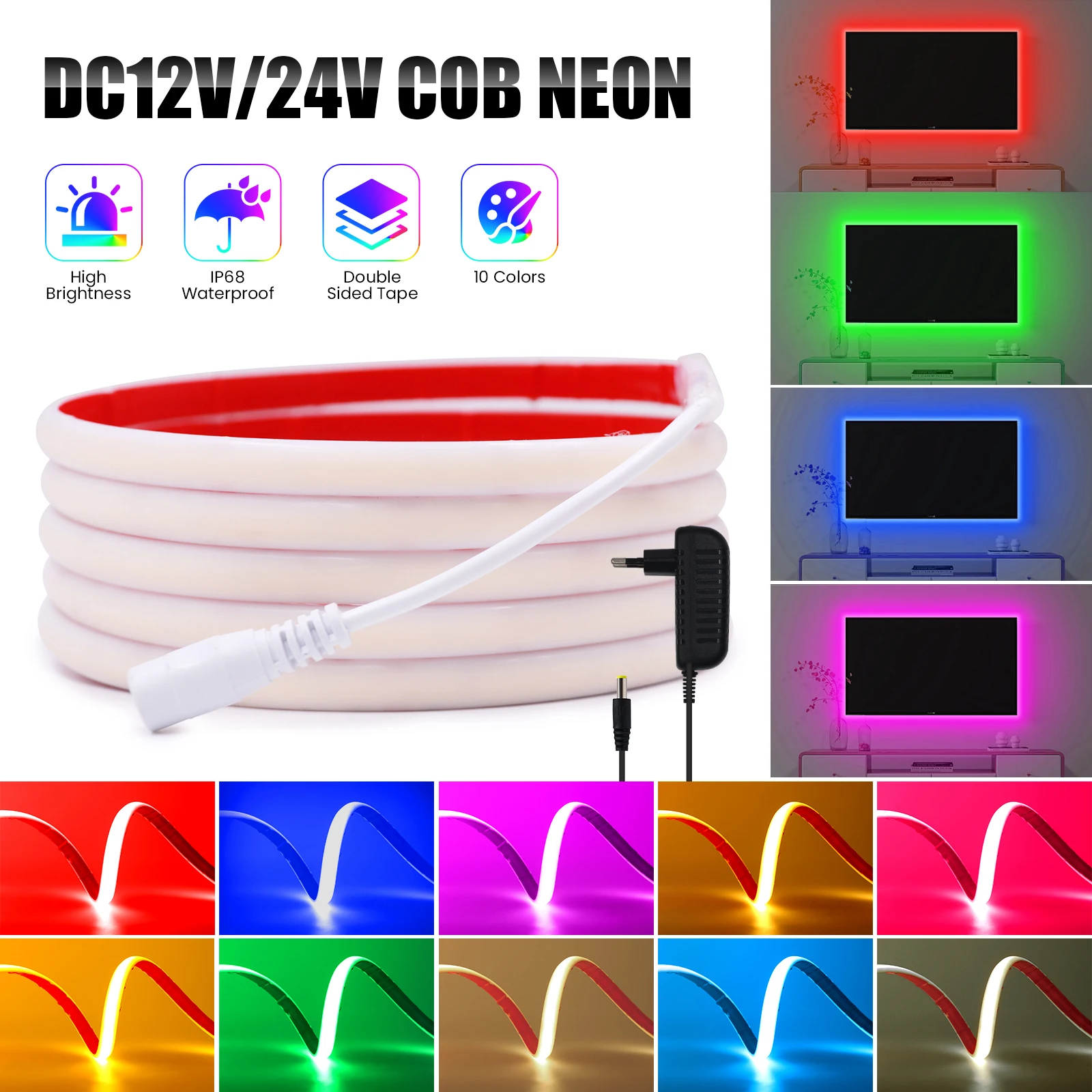 DC12V-COB-LED-Strip-IP68-Waterproof-320LEDs-m-Flexible-Silicone-Neon ...